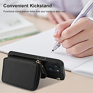 Bocasal Crossbody Wallet Case for iPhone 14, RFID Blocking Leather Purse Case with Card Holder, Protective Handbag Flip Cover with Zipper Wrist Strap Lanyard for Women 5G 6.1 Inch (Black)