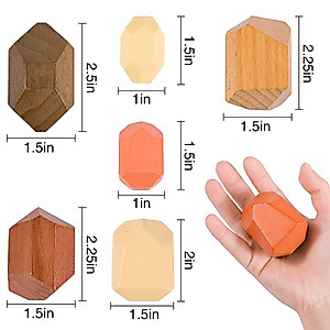 48 Pcs Wooden Stacking Stones- Building Sorting Rocks Balancing Wooden Blocks Preschool Educational Learning Toy for Kids Toddlers 3 4 5 6 Years Old