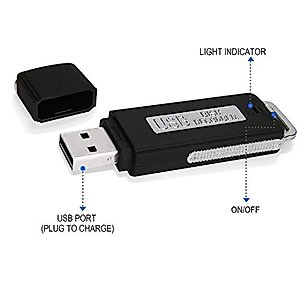 Digital Voice Audio Recorder - USB Voice Recorder - No Flashing Light While Recording - Sound Recording Device for Lectures - 15 Hours Battery Life - Dictaphone, 8GB, Mini Grabadora de Voz
