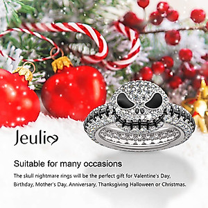 JEULIA "Pumpkin King Jack Skull Women Rings 925 Sterling Silver Skull Diamond Ring Bridal Set Wedding Engagement Anniversary Promise (7.0(U.S))