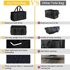 GhvyenntteS Stand Up Extra Large Utility Tote Bag with Metal Wire Frame & Reinforced Bottom Board, Thirty One Utility Tote, Foldable Reusable Grocery Bags with Pockets