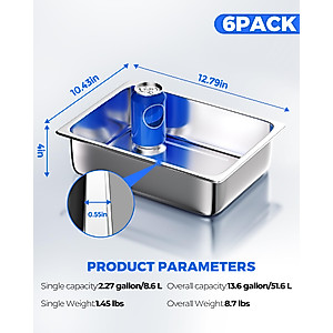 WantJoin 1/2 Half Size Steam Table Pans,6-Pack 4 Inch Deep Restaurant Steam Table Pans Commercial Food Warmers, Hotel Pan Made of Stainless Steel