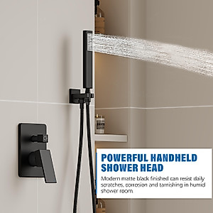 Holispa Black Shower System with Tub Spout, All Metal Tub Shower Faucet Set with 10” Rain Shower Head and Handheld Spray combo, Wall Mounted Tub Shower Systems with Valve and Trim Kit, Matte Black