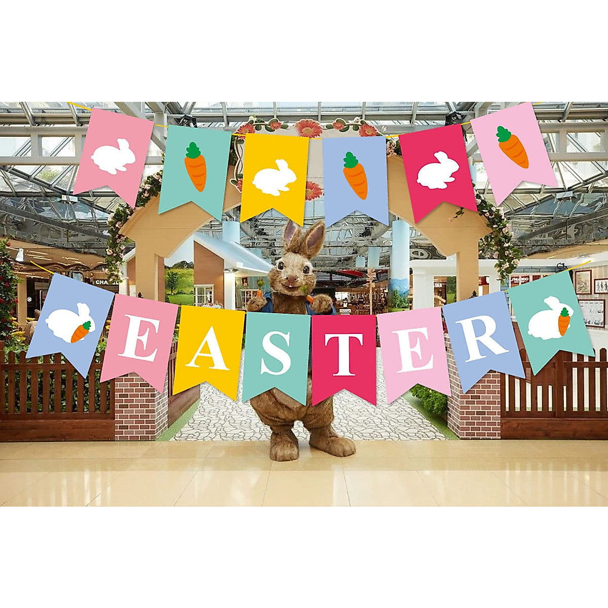 2PCS Easter Banner Decorations, Rabbit Bunny Carrot Happy Easter Banner Decor for Home Office Party Decor , Easter Bunting Bunny Sign Farmhouse Banner