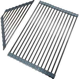 Multi-Function Roll-up Drying Rack Sink Sponge Holder in Sink Dish Drying Rack Corner Sink Strainer for Kitchen Sink Caddy Corner Sink Strainer Over The Sink Shelf (Dish Drying Rack Combination)