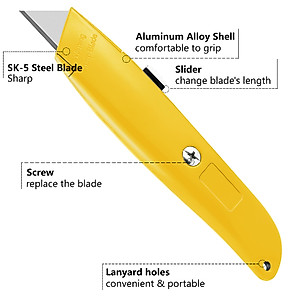 DIYSELF 2Pack Utility Knife Box Cutter Retractable Blade Heavy Duty(Yellow)