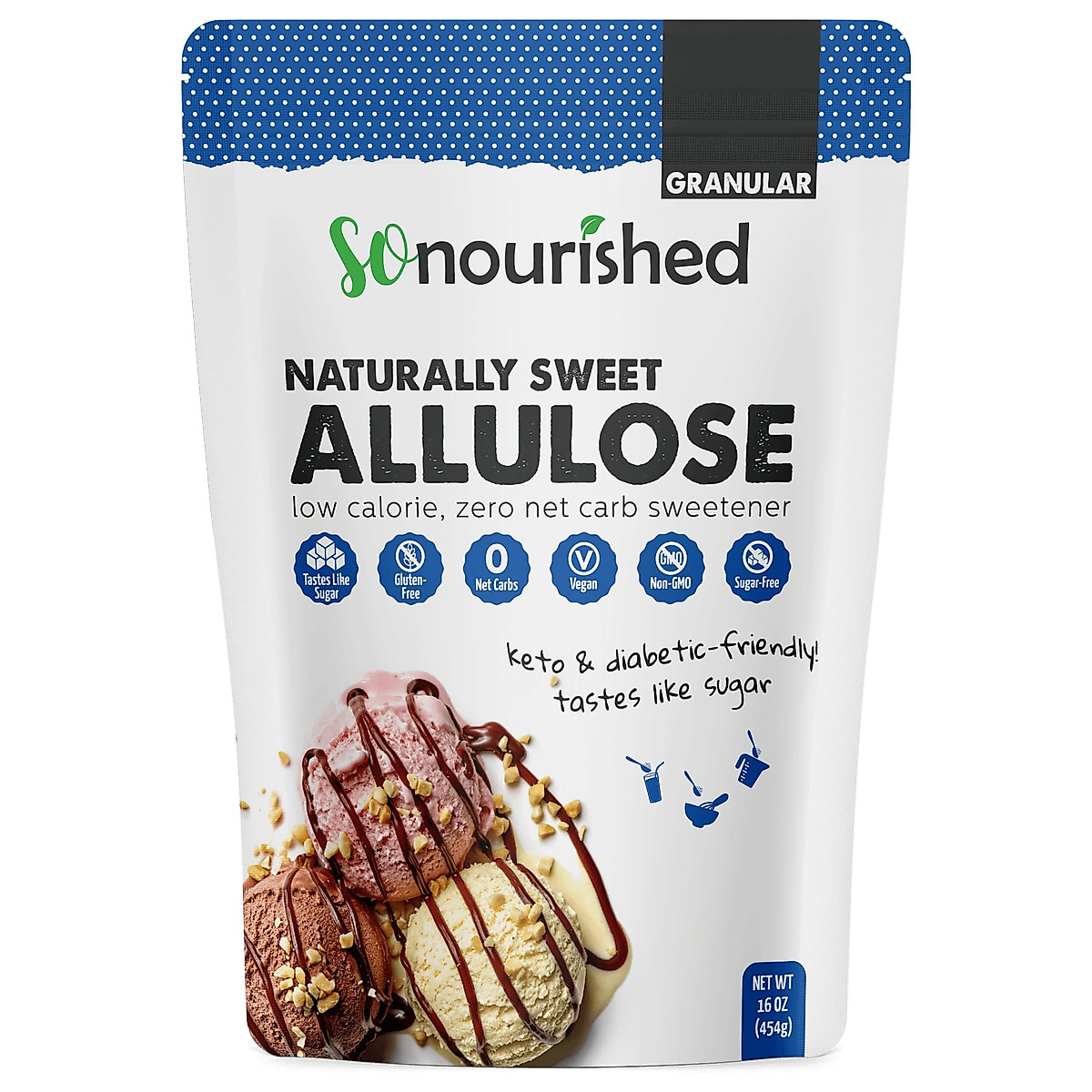 Allulose Sweetener Granular - 1:1 Sugar Substitute, Keto - 0 Calorie, 0 Net Carb, Non-GMO (1 lb / 16 oz)