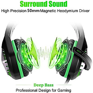 DIWUER Stereo Gaming Headset for Nintendo Switch, PS4, Xbox One with Noise Cancelling Mic, Soft Earmuffs Surround Sound Over Ear Headphones with LED Light for PC (Green)