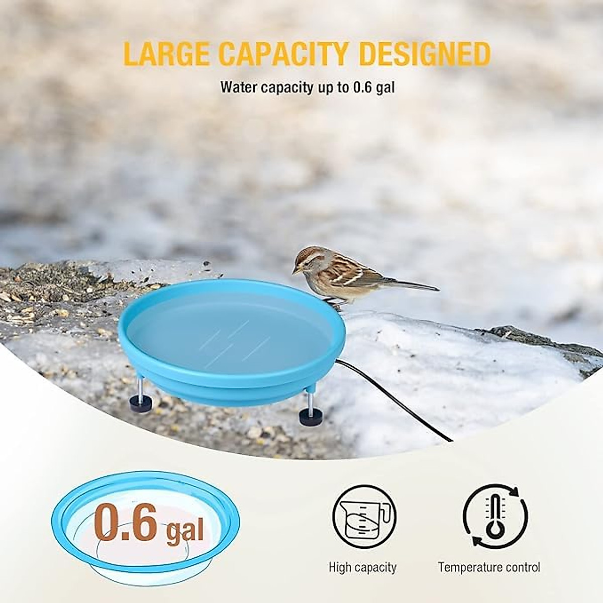 Tetuga Bird Bath Deck Mounted Bowl 12 Inches with Adjustable Clamp for Outdoor Bird Baths for Outside Weather Resistant Durable Birdbath for Garden Patio Lawn Yard Deck Railing (Blue)