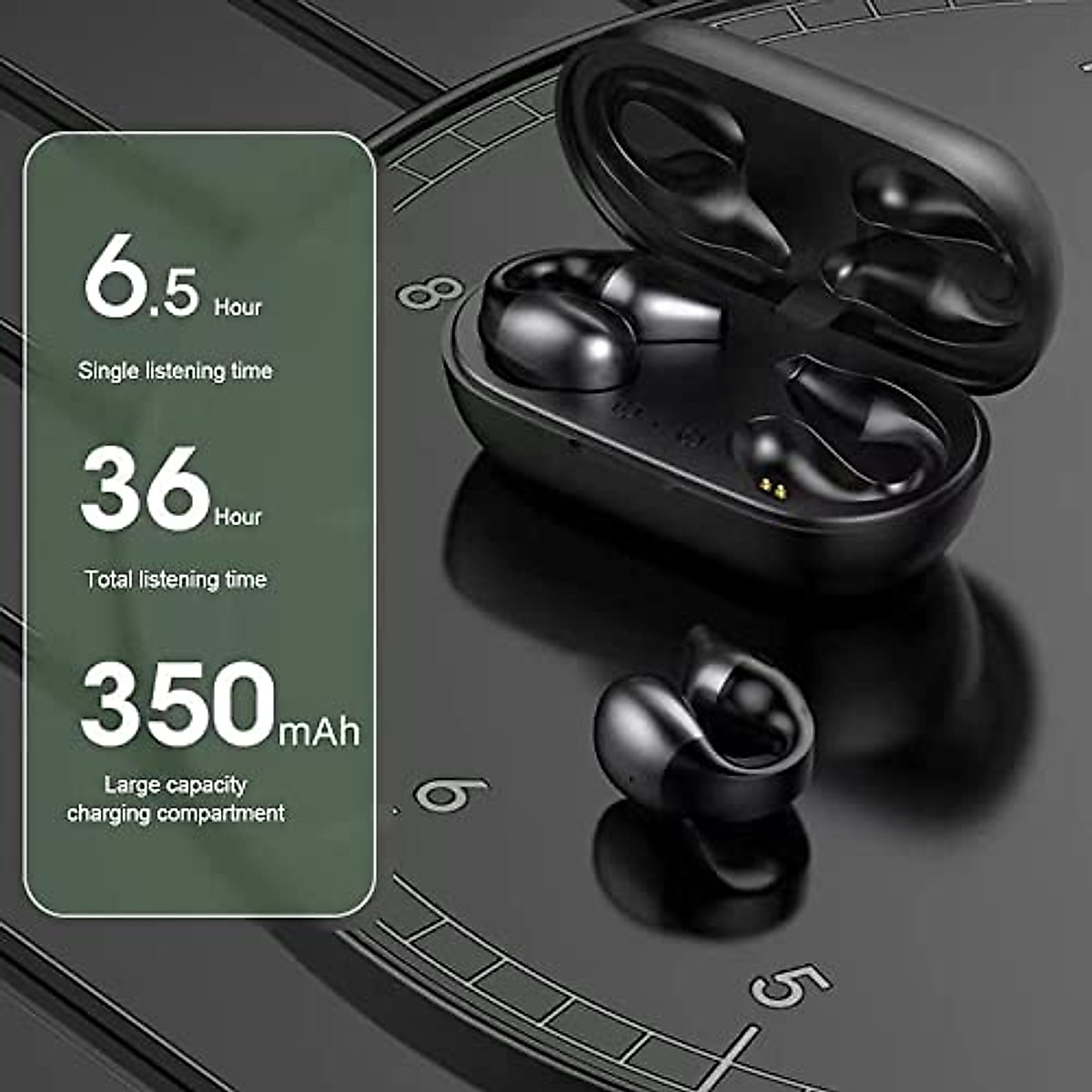 Ear-Clip Bone Conduction Headphones Bluetooth 5.3, Painless Wireless Open Ear Clip on Headphone,Waterproof Mini Sport Running Earring Earphone, Noise Cancelling HiFi Quality Long Battery Life (Black)