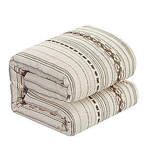 Chic Home Hewitt 5 Piece Cotton Comforter Set Farmhouse Theme Striped Pattern Design Bedding, Queen, Beige