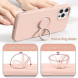 Hython Case for iPhone 12 Pro Max Case with Ring Stand [360° Rotatable Ring Holder Magnetic Kickstand] [Soft Microfiber Lining] Slim Shockproof Rubber Protective Phone Case Cover for Women, Pink Sand