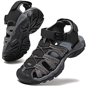 Anbenser Womens Athletic Outdoor Sandals Closed-Toe Lightweight Adjustable Sport Hiking Sandals Non Slip Durable Black Grey size 8