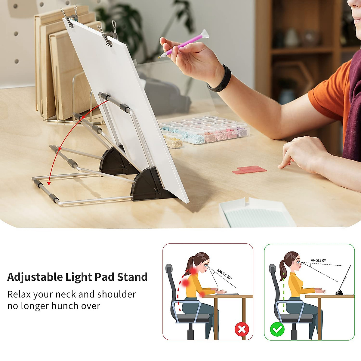 ARTDOT A4 LED Light Pad for Diamond Painting Kits for Adults, USB Powered Adjustable Brightness Diamond Art Light Board with Accessories