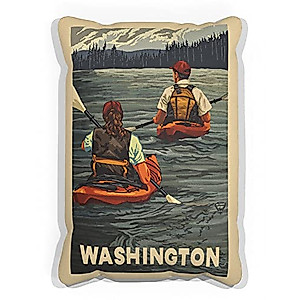 Washington Kayakers Canvas Throw Pillow for Couch or Sofa at Home & Office from Travel Artwork by Artist Paul A. Lanquist 13" x 19".