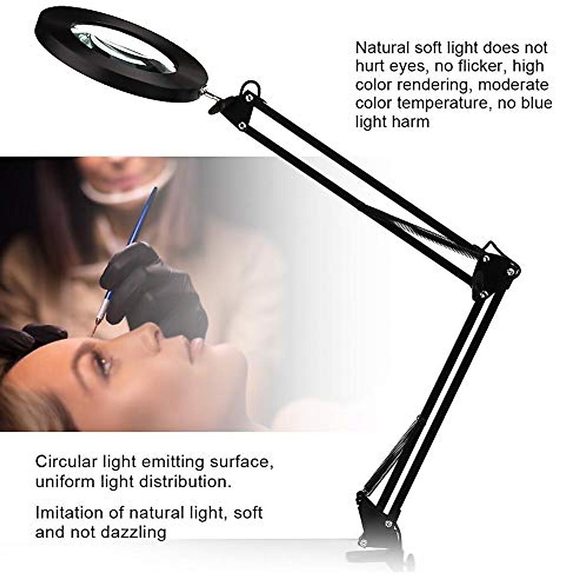 ZJchao Magnifier Lamp, 12w USB Clip on Table Lamp Foldable 5X Magnifying Glass LED Eye Caring Lamp for Reading Working Jewelry Makers Skincare Beauty(Black)