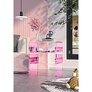 Clear Acrylic 3-Tier End Table/Nightstand – Sleek Bedside Storage with Durable Design, Perfect for Bedrooms, Living Rooms, or Modern Interiors – Ideal as a Bedside Table or Sofa Side Piece (Pink)