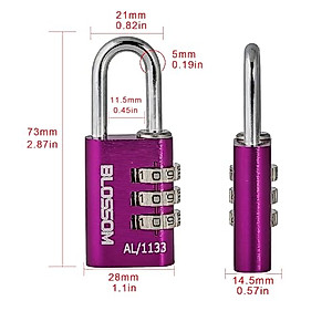 Solid Aluminum Password Lock with Excellent Quality, Combination Padlock, Keyless Hardened Shackle Lock with Resettable 3 Digit for Outdoor, Backpacks, Baggage, Suitcases (Purple)