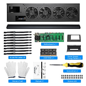 DAYLEAD Mining Rig Case 8 GPU Mining Case with Mining Motherboard Support 8 Cooling Fans(4 Preinstalled) for BTC/ETH/ZEC GPU Mining Rig (Without GPU, PSU)