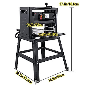 VEVOR Thickness Planer 12.5 inch Wood Planer Foldable 1500W Thickness Planer Woodworking 315"/min Feed Rate Double Cutter Benchtop Thickness Planer with Dust Exhaust Interface Stand for Woodworking