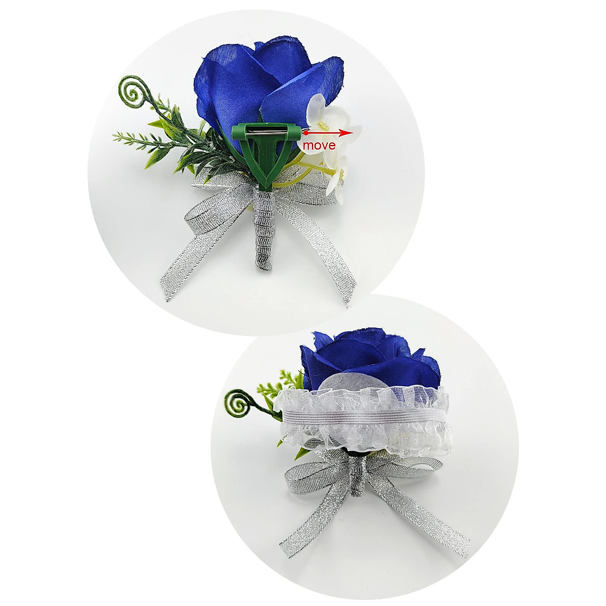 Ciandid Royal Blue Rose Wrist Corsage and Boutonniere set for Wedding, 3PCS Groom Groomsman Boutonnieres & 3PCS Bride Bridesmaid Wrist Corsages Wristlet Bracelet Flower for Wedding Ceremony Prom Party
