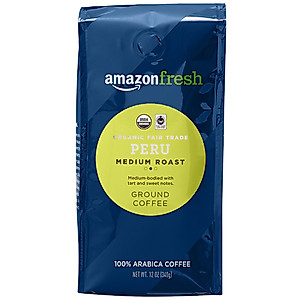 AmazonFresh Organic Fair Trade Peru Ground Coffee, Medium Roast, 12 Ounce