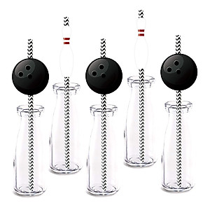 Bowling Party Straw Decor, 24-Pack Baby Shower Or Birthday Party Decorations, Paper Decorative Straws