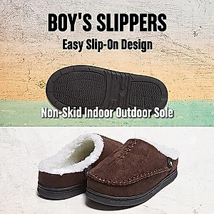 Lucky Brand Boys Micro Suede Clog Slippers, Non Slip Rubber Sole Warm Fuzzy Fluffy House Shoes, Kids Indoor Outdoor Clogs, Black, Size 2-3