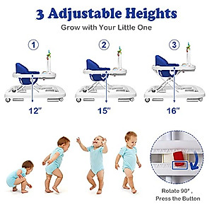 INFANS Foldable Activity Baby Walker, 2 in 1 Anti-Rollover Toddler Walker Helper with Adjustable Height and Speed Safety Belt, Music Center for Boys and Girls (Blue)