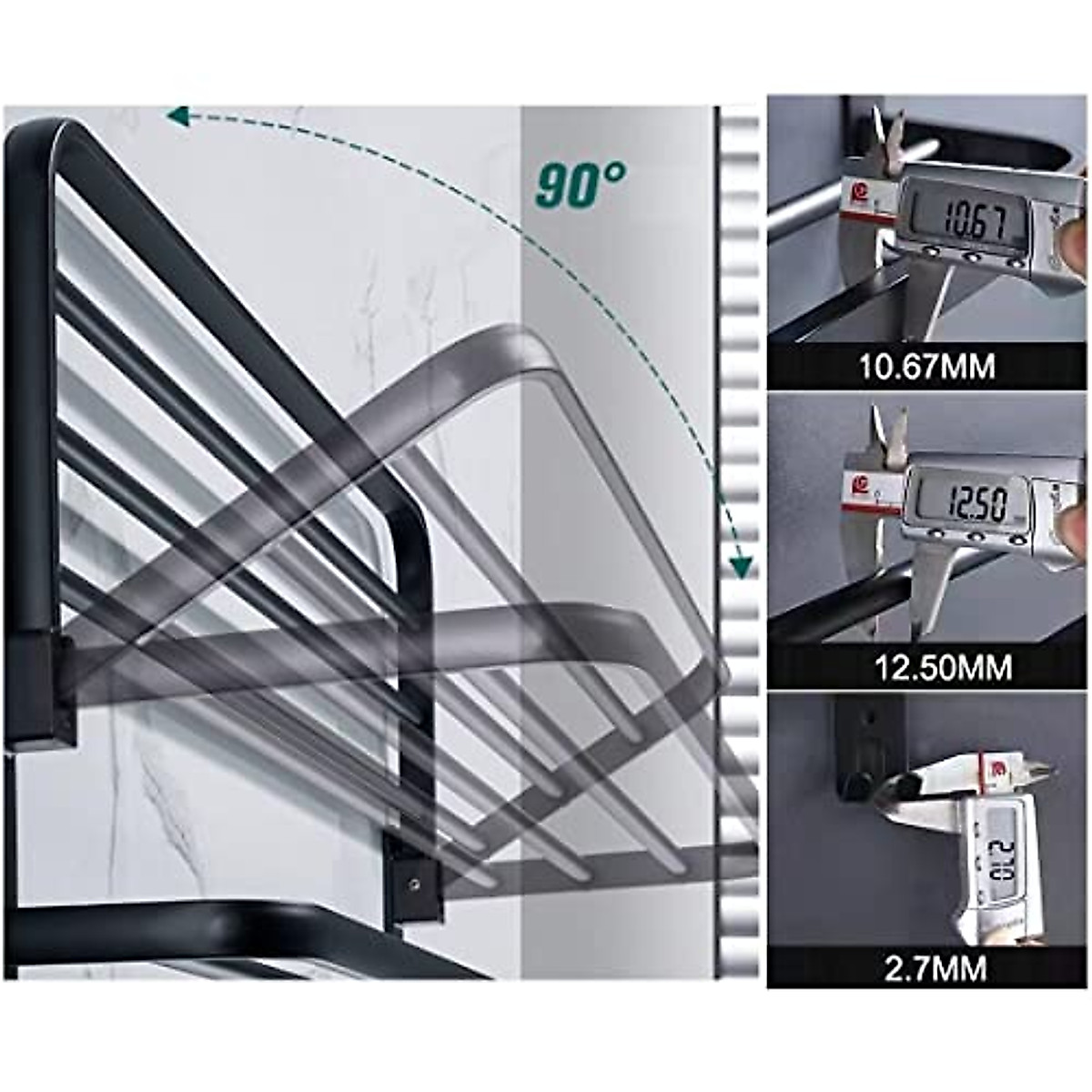 Towel Shelf-XINGLO- with Double Towel Bar Rack Organizer for Bathroom Hotel Stainless Steel Modern Wall Mount Matte Black,Hole-Installing ,Space Saving ,Square Style 15.55-Inch/38.5CM