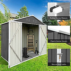 Seizeen Outdoor Storage Shed 6X4FT, Metal Tool Shed Outdoor Storage House with Base Frame & Double Lockable Doors, Steel Utility Garden Shed Outside Storage Clearance for Backyard Patio (Dark Gray)