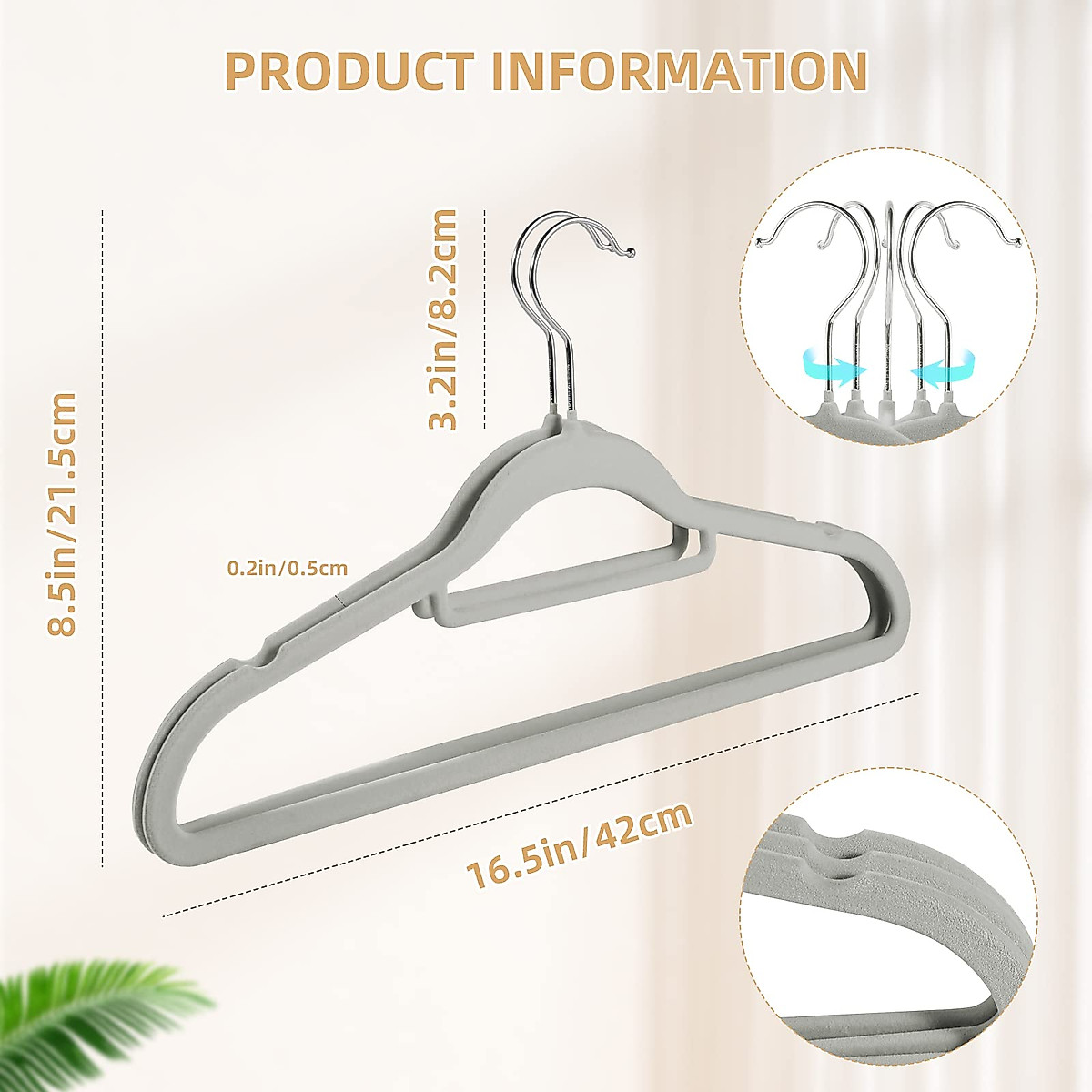20 Pack of Grey Velvet Non-Slip Suit Hangers with 360°Swivel Hook - Heavy Duty, Space Saving, and Perfect for Adult Clothing.