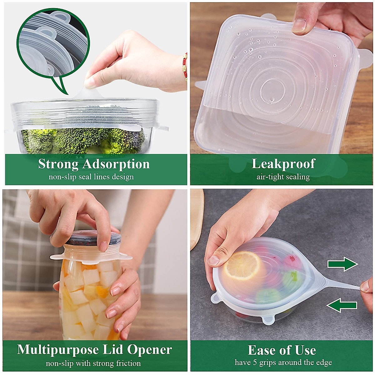 Adpartner Silicone Stretch Lids, 12 Pack of Reusable Silicone Lids for Food Storage BPA-free Silicone Covers for Bowls, 6 Different Sizes to Fit Most Food Containers, Microwave & Dishwasher Use Safe