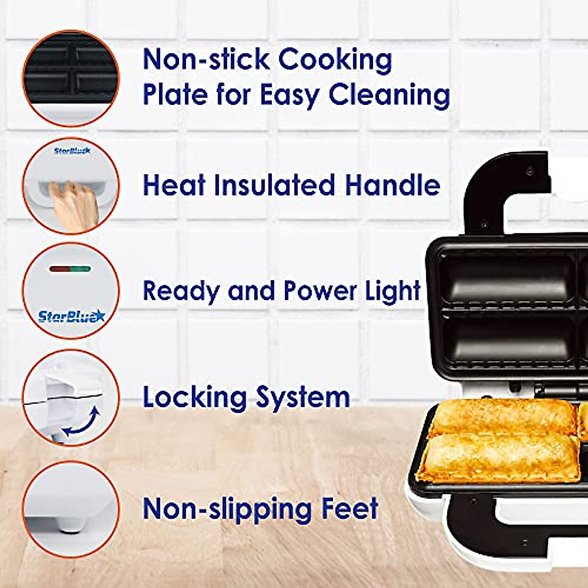 Sausage Roll Maker by StarBlue with FREE Recipe ebook – Make 4 Quick and Delicious Breakfast Sausage Rolls and Snacks in Minutes AC120V 60Hz 850W