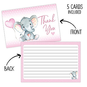 Your Main Event Prints Pink Elephant Baby Shower Thank You Cards, 50 Pieces
