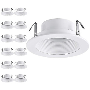 TORCHSTAR 12-Pack 4 Inch Classic White Recessed Light Trim, Metal Can Light Trim, Step Baffle with Ring, Fit Halo/Juno Remodel Recessed Housing, 4 Inch Light Trim for PAR16, PAR20, R20, White