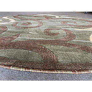 Modern Round Area Rug Contemporary Sage Green & Brown Floral Tropical Design 525 (4 Feet X 4 Feet)