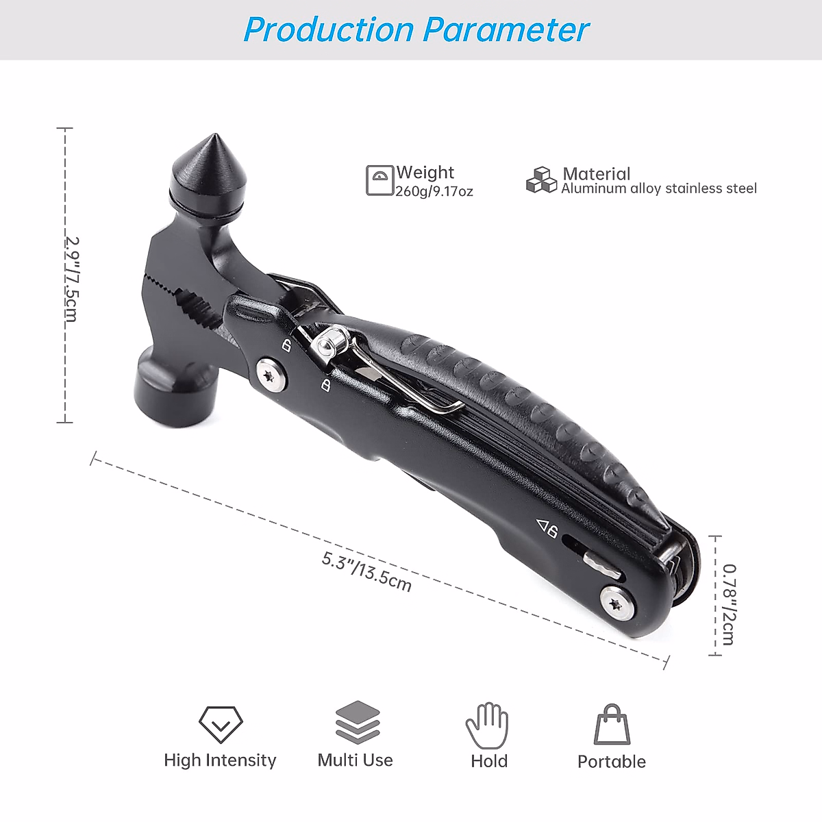 Survival Hammer Multitool, 12 in 1 Emergency Escape Car Safety Hammer,Cool Gadgets for Outdoor Fishing Hiking Anniversary Birthday Christmas Stocking Stuffers Gifts for Men Dad Boyfriend