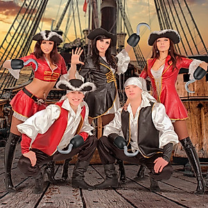 Threan 4 Pcs Large Pirate Hook Captain Hand Plastic Captain Hook Costume Accessories for Halloween Supplies(Black Style)