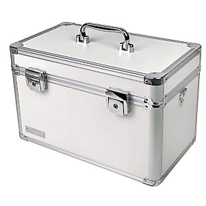 Vaultz Portable Safe Box - 14 L x 9.12 H x 8.5 W Inch Large Storage Box with Lock, Mesh Pocket & Adjustable Compartments for Cash, Documents and Valuables - White