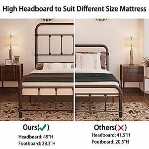 Geltanny Queen-Bed-Frame-Vintage-Farmhouse 49 inch Tall-headboard-Iron - Platform Mattress Foundation,No Box Spring Needed(Dark Bronze)