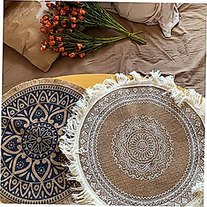 DECHOUS 1pc Jute Placemats Glass Coasters for Drinks Natural Home Decor Office Desk Decorations Mandala Dinking Coasters Round Cup Mat Pad Dining Table Placemat Household Place Mat Linen