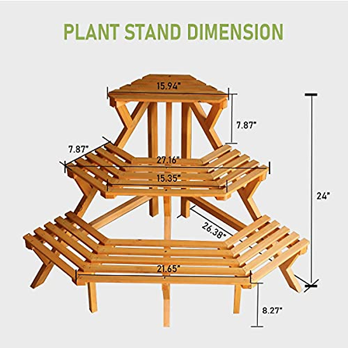 3 Tier Ladder Plant Stand Outdoor, Wood Multi Tiered Quarter Round Flower Pots Holder for Succulents andMultiple Plants, 37.8×26.38×24, Wooden Display Storage Shelf for Indoor Home Garden Patio