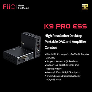 FiiO K9Pro Amplifier Headphone Amps Bluetooth High Resolution Desktop Portable Support Lossless Sound 384kHz/DSD256/MQA/LDAC/AptX Adaptive/AptX HD for PC/Speaker/Home Aduio(K9Pro ESS)