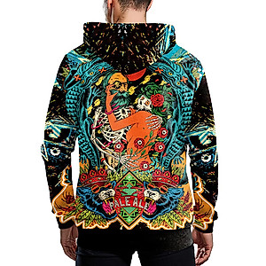 Rcimuue Men's Cool Tie Dyed Skull Skeleton Design Pattern Print Long Sleeves Costume Hoodie Pullover Black Green