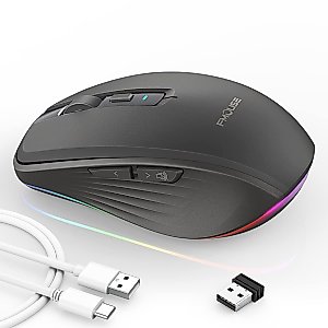 FMOUSE Rechargeable Wireless Mouse, Silent Mouse with RGB Lights, 2.4G Wireless & Bluetooth 5.1 Dual Mode 2400 DPI USB-C 700mAh Battery, Ergonomic Mouse for PC, Computer, Laptop, Desktop (Black)