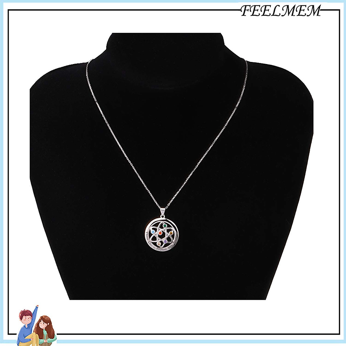 FEELMEM Atomic Science Necklace Chemist Gift Atom Chemistry Science Symbol Necklace for Scientist Physicist Graduation Gift