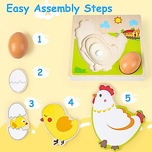 Funsland Wooden Puzzles for Toddlers Age 1-3, Montessori Toddler Toys Jigsaw Chick Growth Toddler Puzzles Ages 2-4, Educational Learning Puzzles for Kids Ages 3-5, Birthday Gifts for Baby Girls Boys