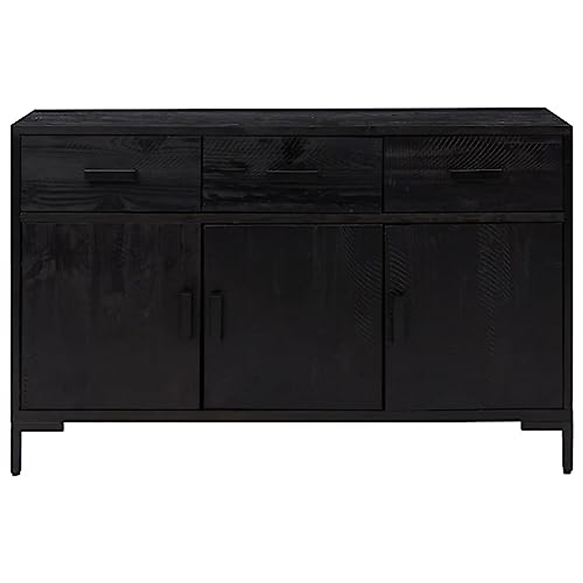 GOLINPEILO Sideboard Buffet Cabinet/Console Table, Wooden Storage Cabinet with 3 Drawers and 4 Compartments, Wood Sideboard Furniture for Living Room, Black 43.3"x13.8"x27.6" Solid Wood Pine -AA