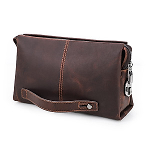 Leather Men Clutch Purse Bag Handmade Purse Wristlet Handbag Envelope Code Lock Wallet Anti Theft Clutch Purse Phone Holder Travel Bag, Coffee
